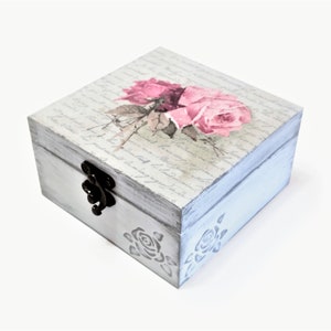 Shabby Chic Decor Box, Decoupage Jewelry Box, Wooden Keepsake Storage ...
