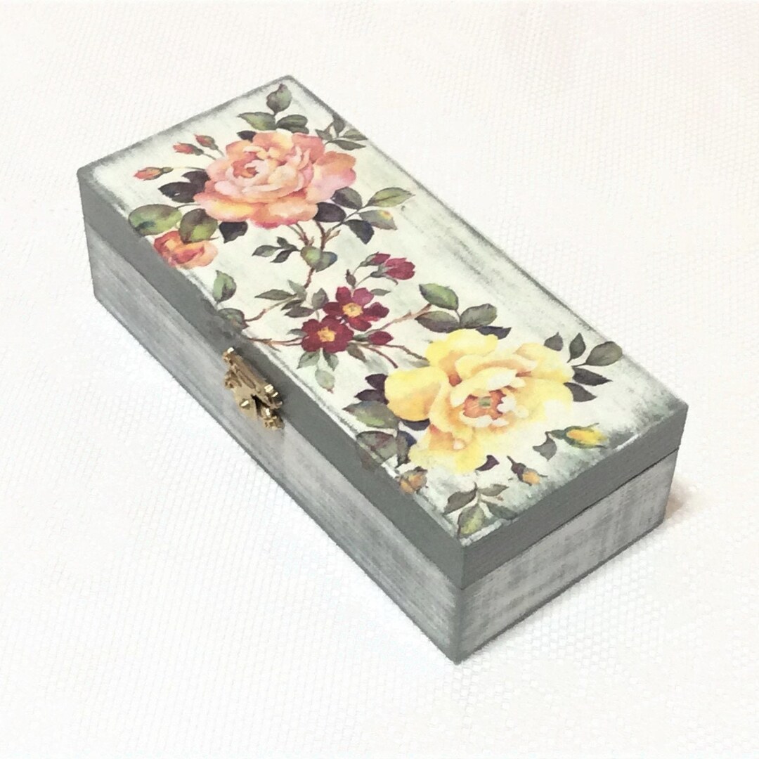 Wooden Storage Decoupage Box Handmade Jewelry Keepsake Green Box With ...