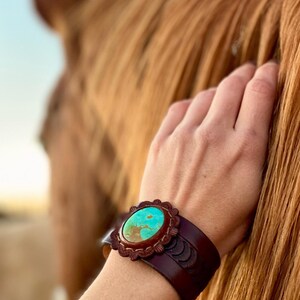 Leather and Turquoise Cuffs/ Western Boho Cuffs-tyrone Turquoise ...