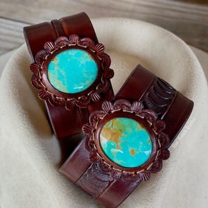 Leather and Turquoise Cuffs/ Western Boho Cuffs-tyrone Turquoise ...