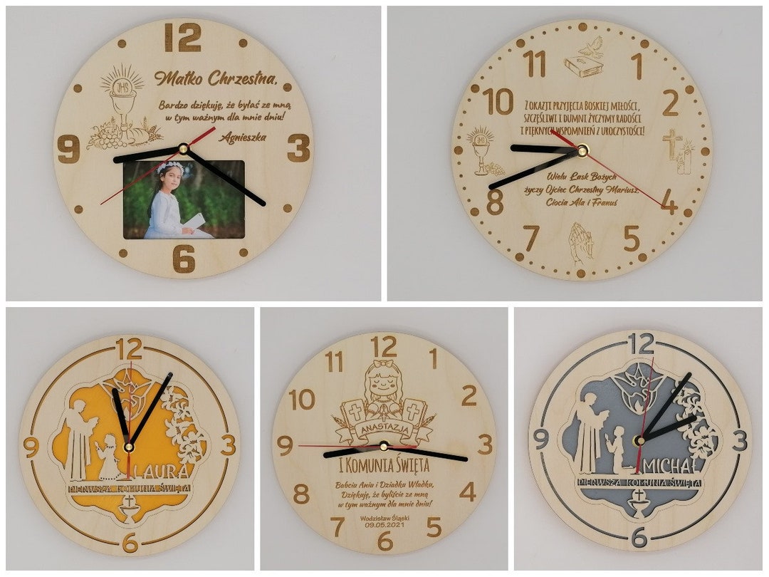 First Communion Wall Clock Set of 5 Designs. Laser Cut Files. Cdr, Ai ...