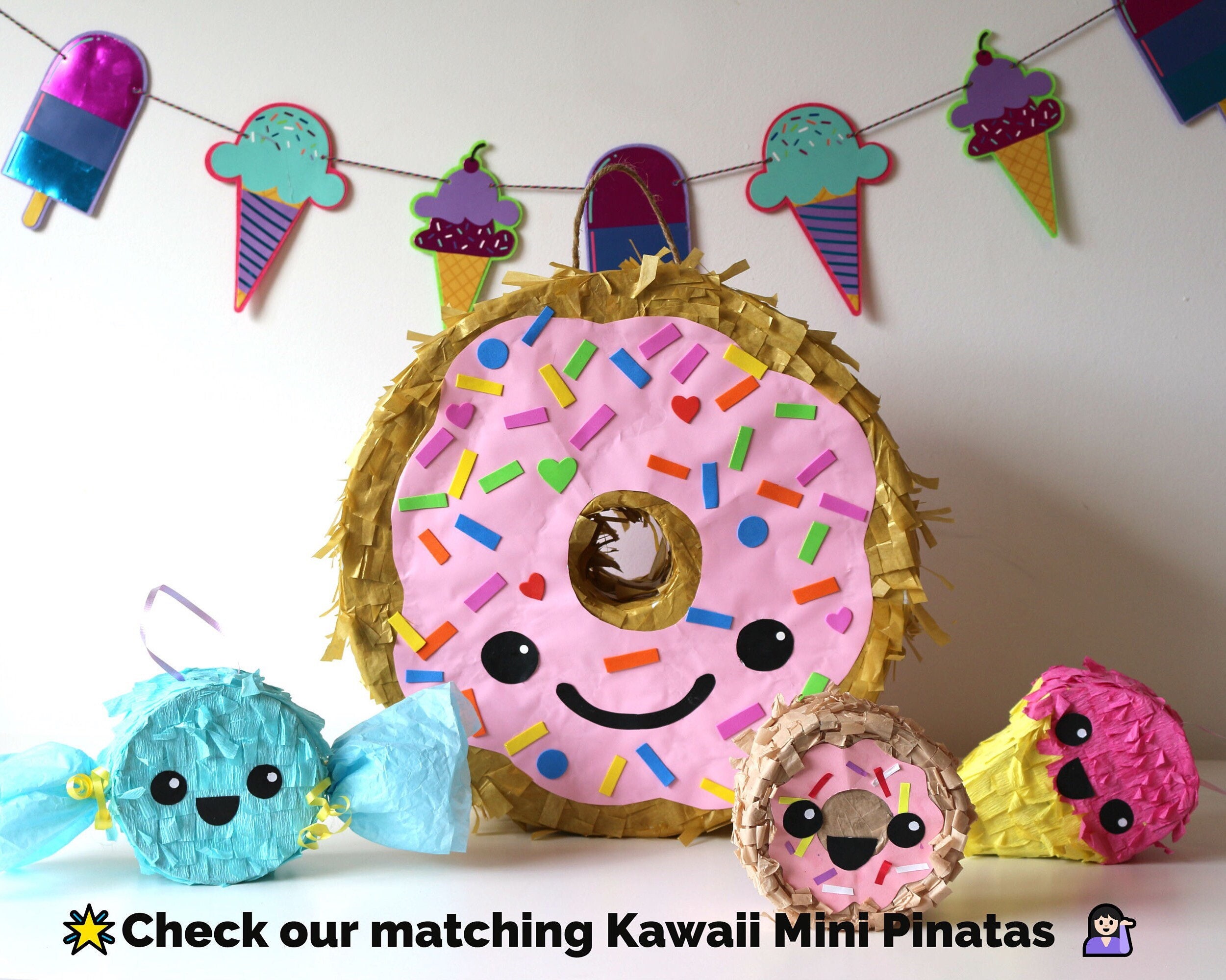 Pinata de Donas, Pinata Dona Kawai, Decoracion de Dona Kawai ...