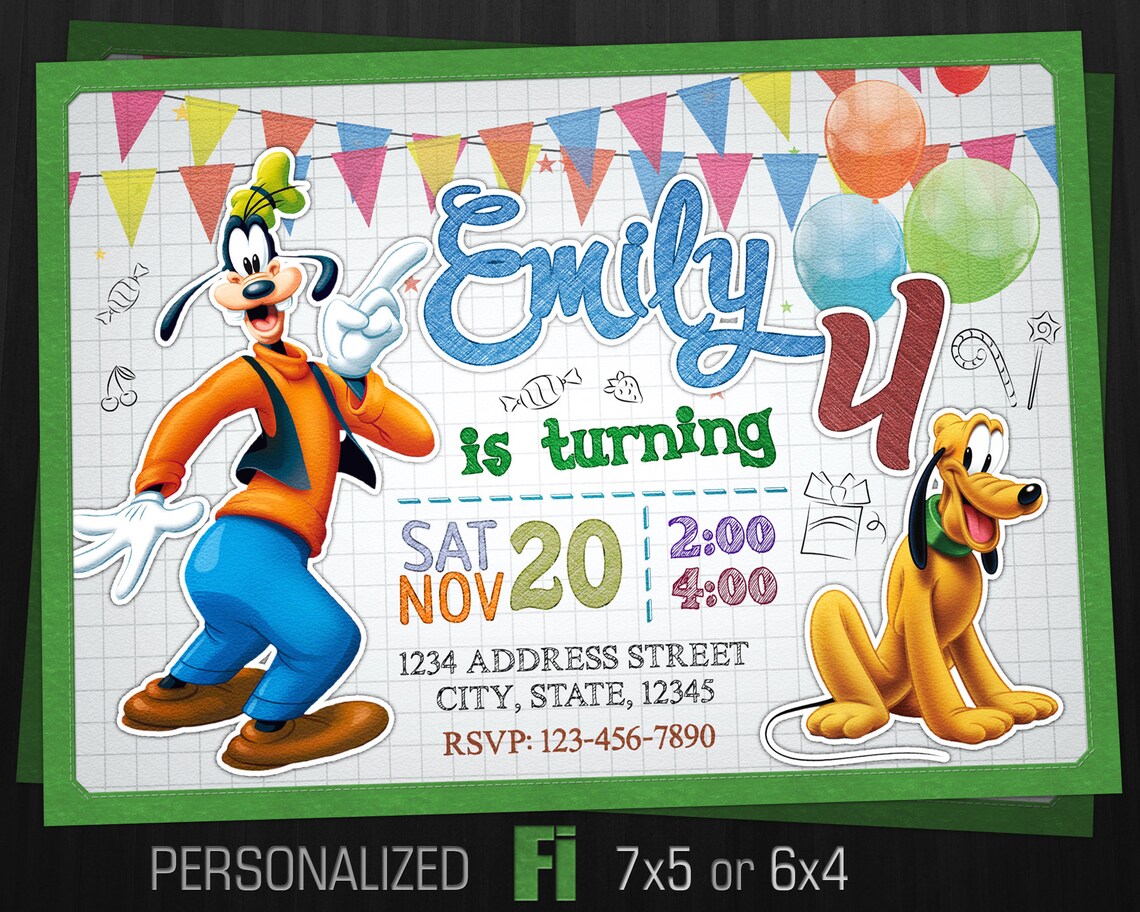 Goofy Invitation Goofy Birthday Party Pluto Disney Cartoon | Etsy