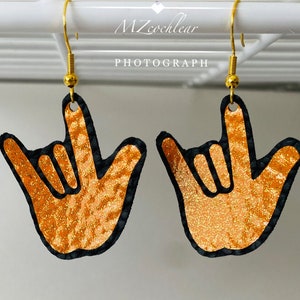 ASL I Love You Earring/ ASL Love Sign Faux Leather Earring / Love Hand ...