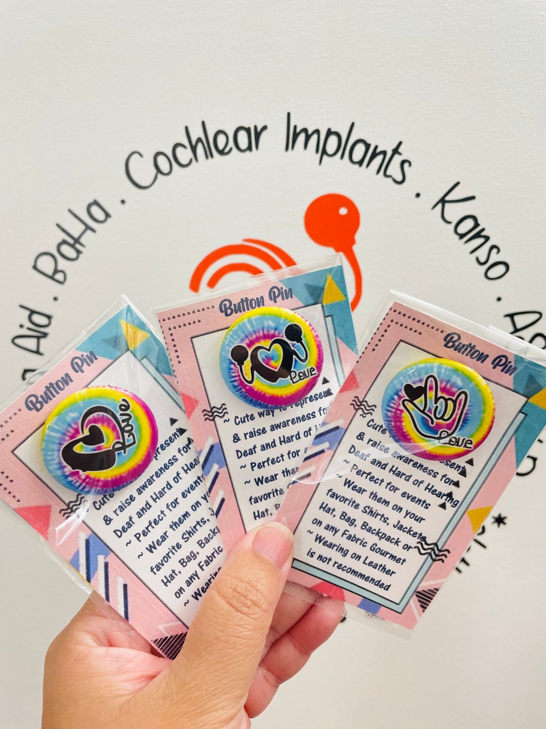 Deaf Awareness Pin With Tiedye Spiral Background, Cochlear Implant Pin ...