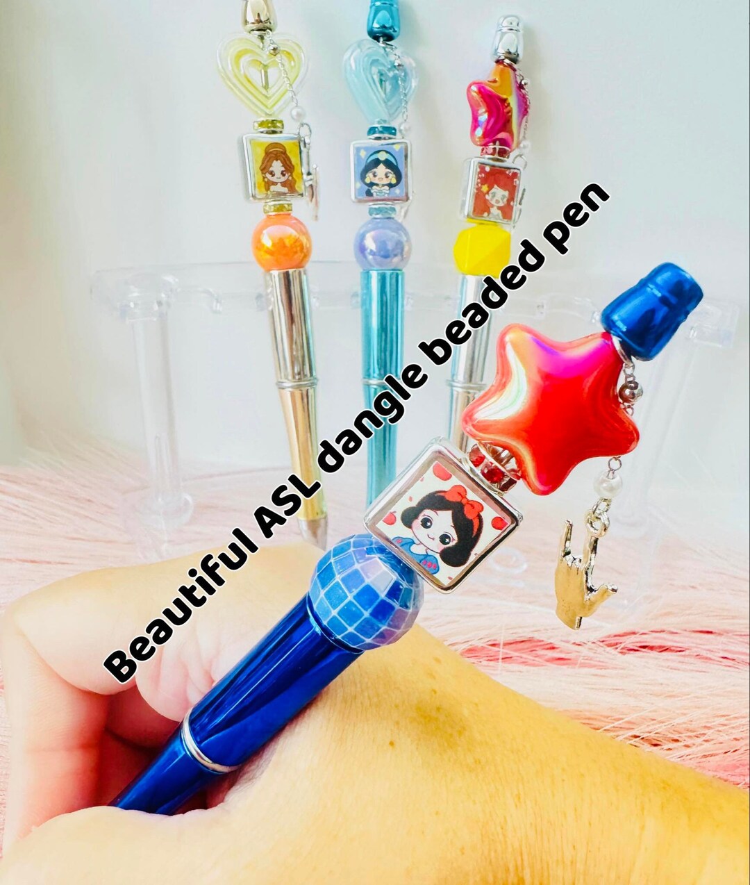 Princess Beaded Pen With Dangle IYL Hand Sign, ASL Beaded Pen Gift, Asl ...