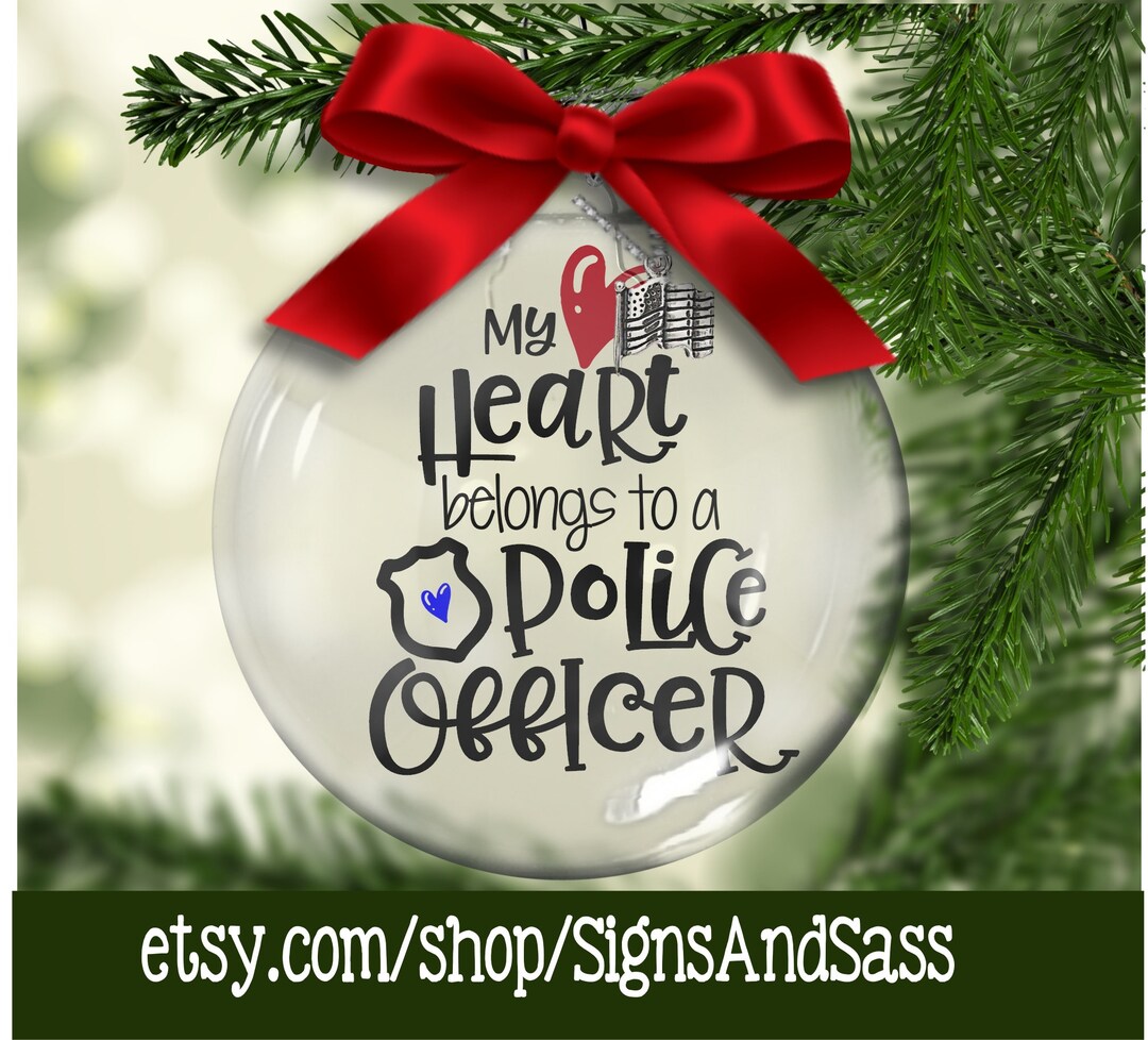 My Heart Belongs to A Police Officer Glass Floating Christmas Ornament ...