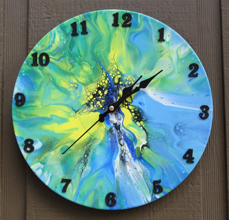 Yellow, Blue & Black Create This One-of-a-kind Abstract Fluid Art on an ...