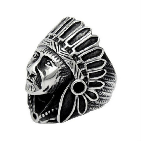 Vintage Rings Large Apache Indian Chief Head Shield B… - Gem