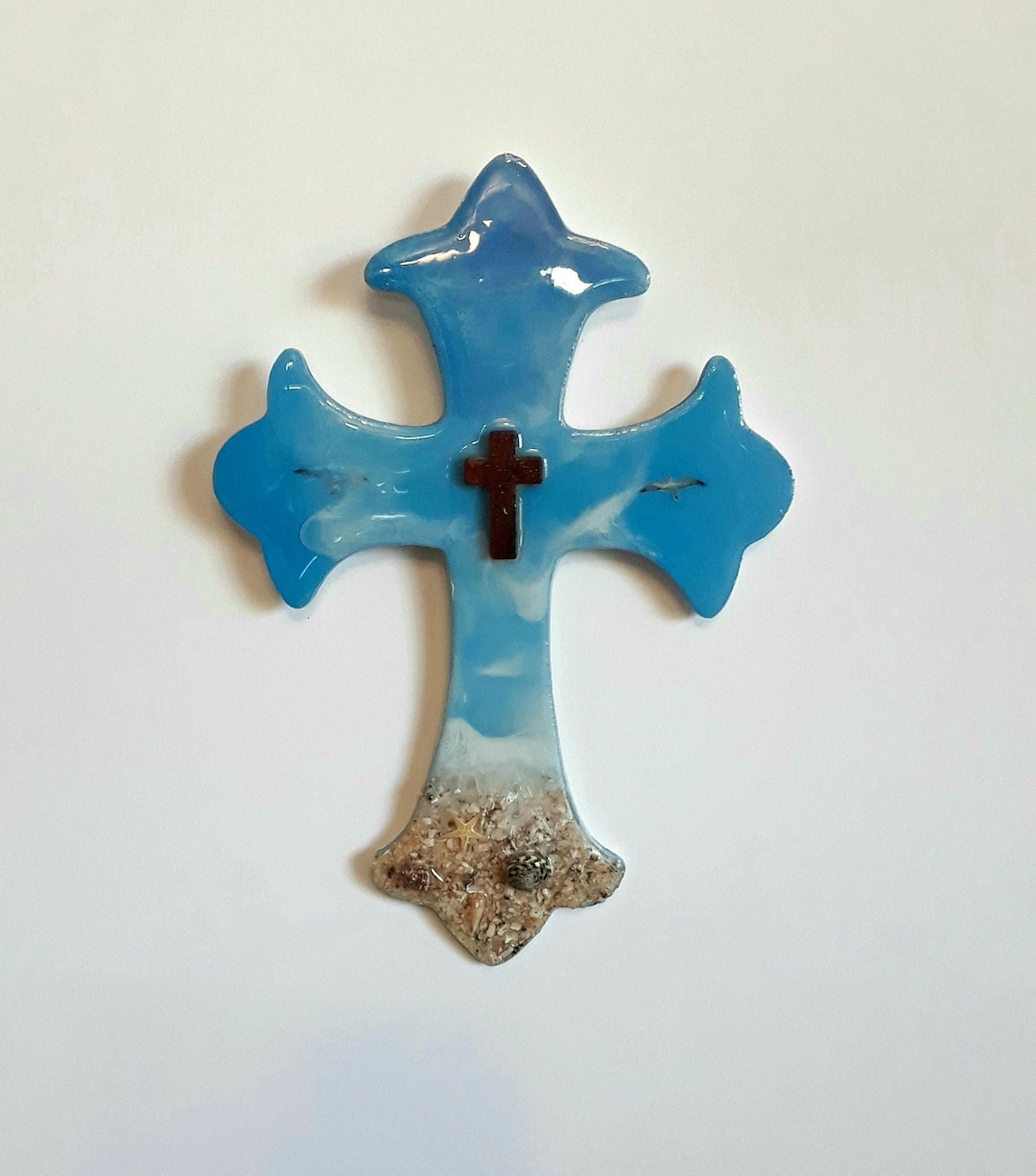 Resin Art, Epoxy Resin Cross With Seagulls, 3D Resin Cross, Beach Scene ...
