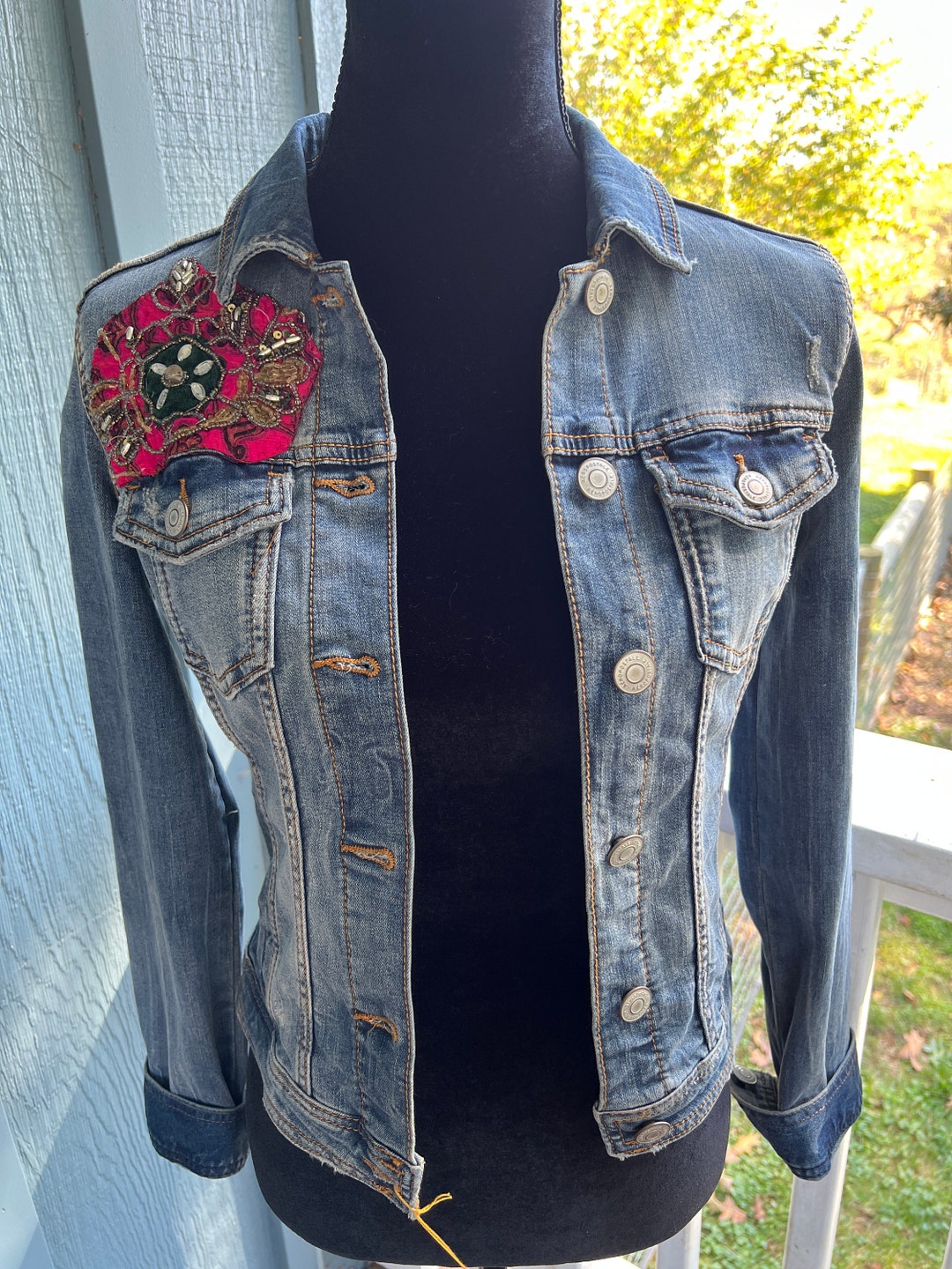 Upcycled Denim Jacket With "crazy Quilt" Sari Silk Beadwork - Etsy