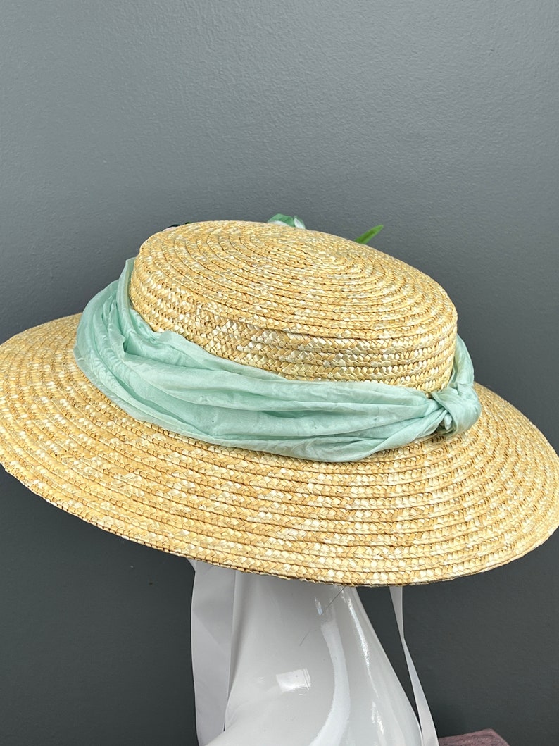 Straw Boater or "shepherdess" Style Hat With Vintage Flowers - Etsy