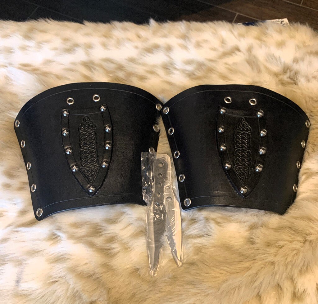Leather Bracers With Dagger Holder Inset and Celtic Knot. - Etsy