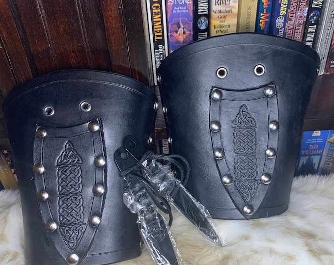 Leather Bracers With Dagger Holder Inset and Celtic Knot. - Etsy