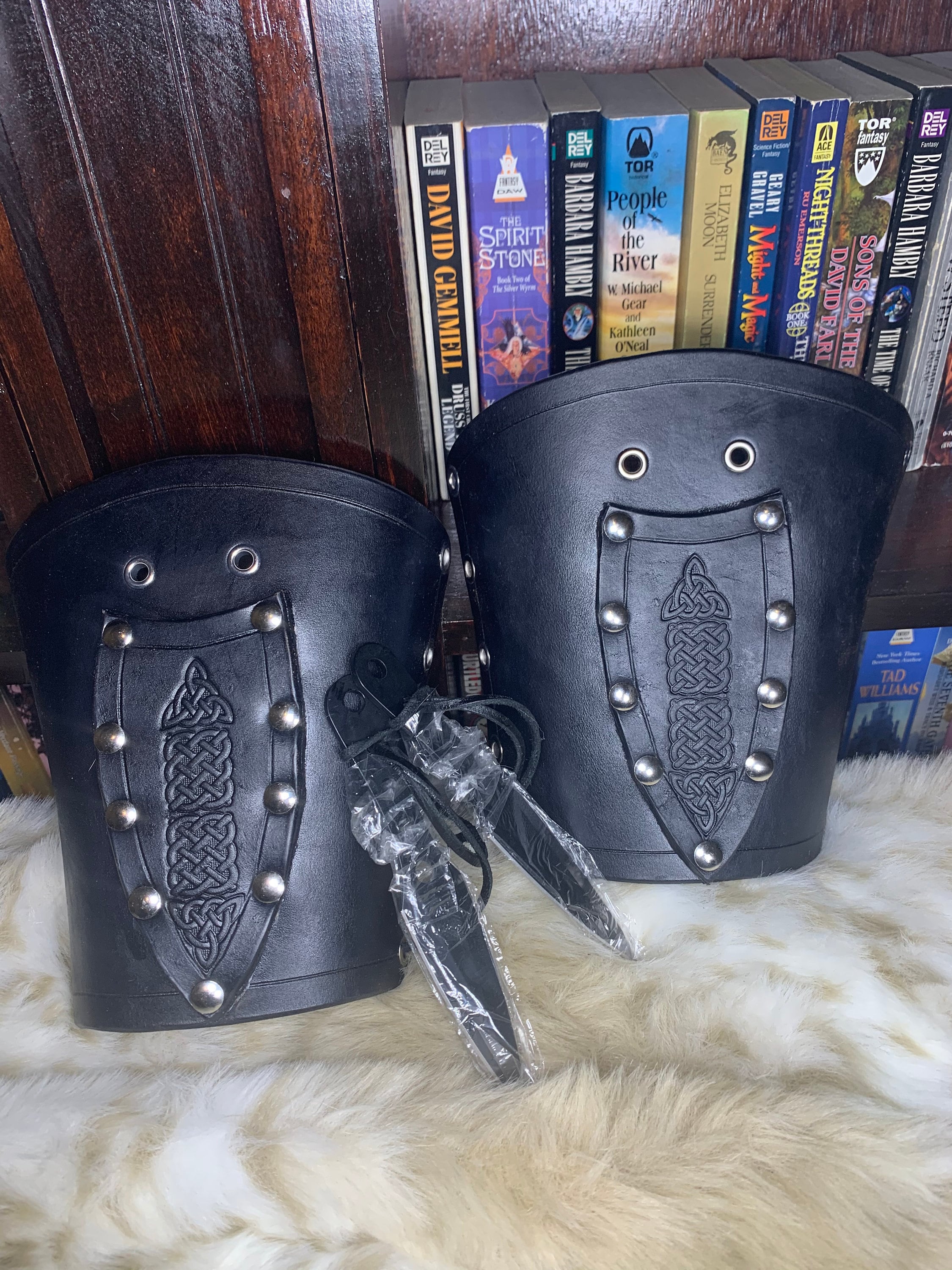 Leather Bracers With Dagger Holder Inset and Celtic Knot. - Etsy