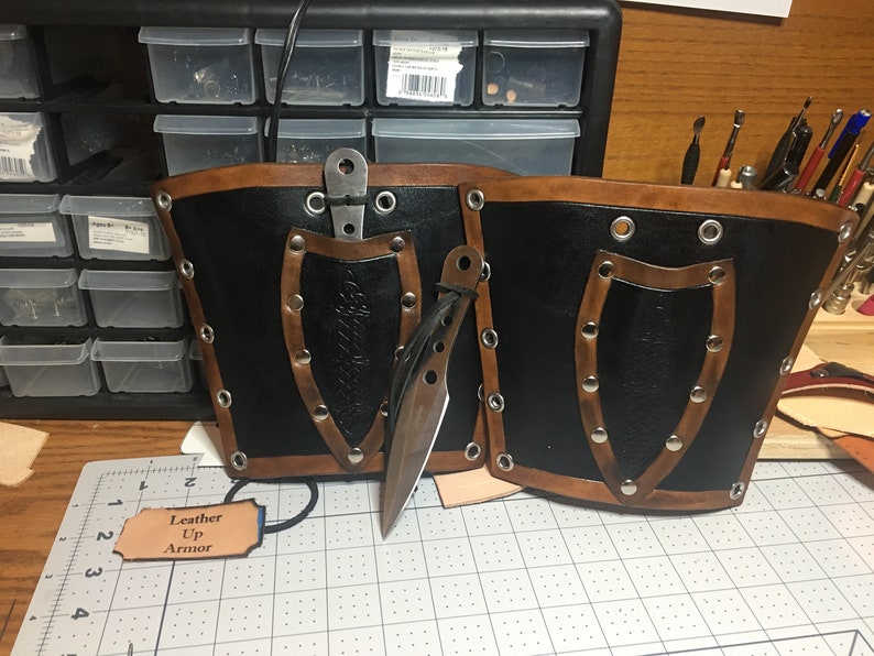 Leather Bracers with dagger holder inset | Etsy