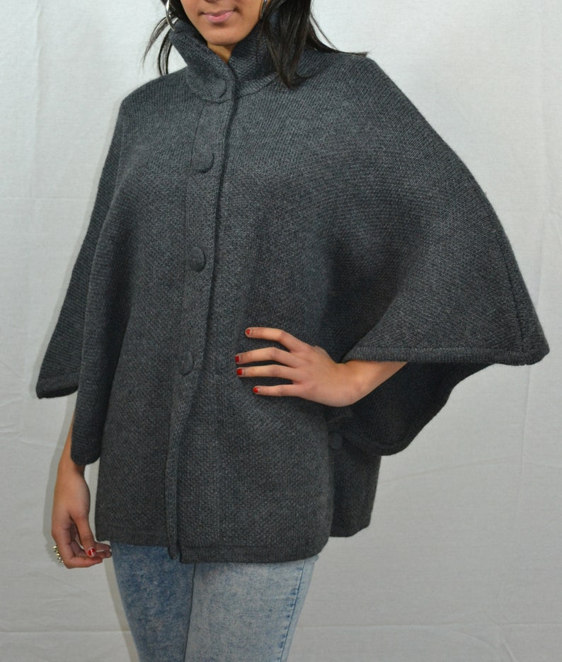 Capa de lana de alpaca gris oscuro.Abrigo de lana de mujer. - Etsy España
