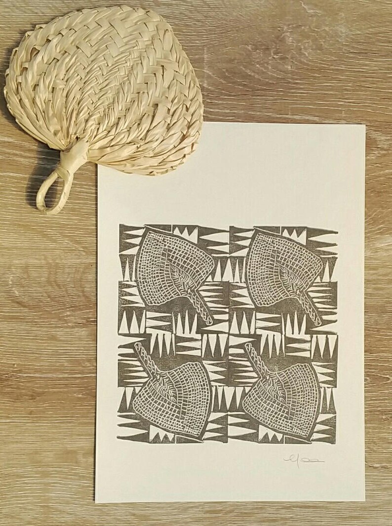 Hand-fan Handmade Original Print Wall Art Linoprint - Etsy