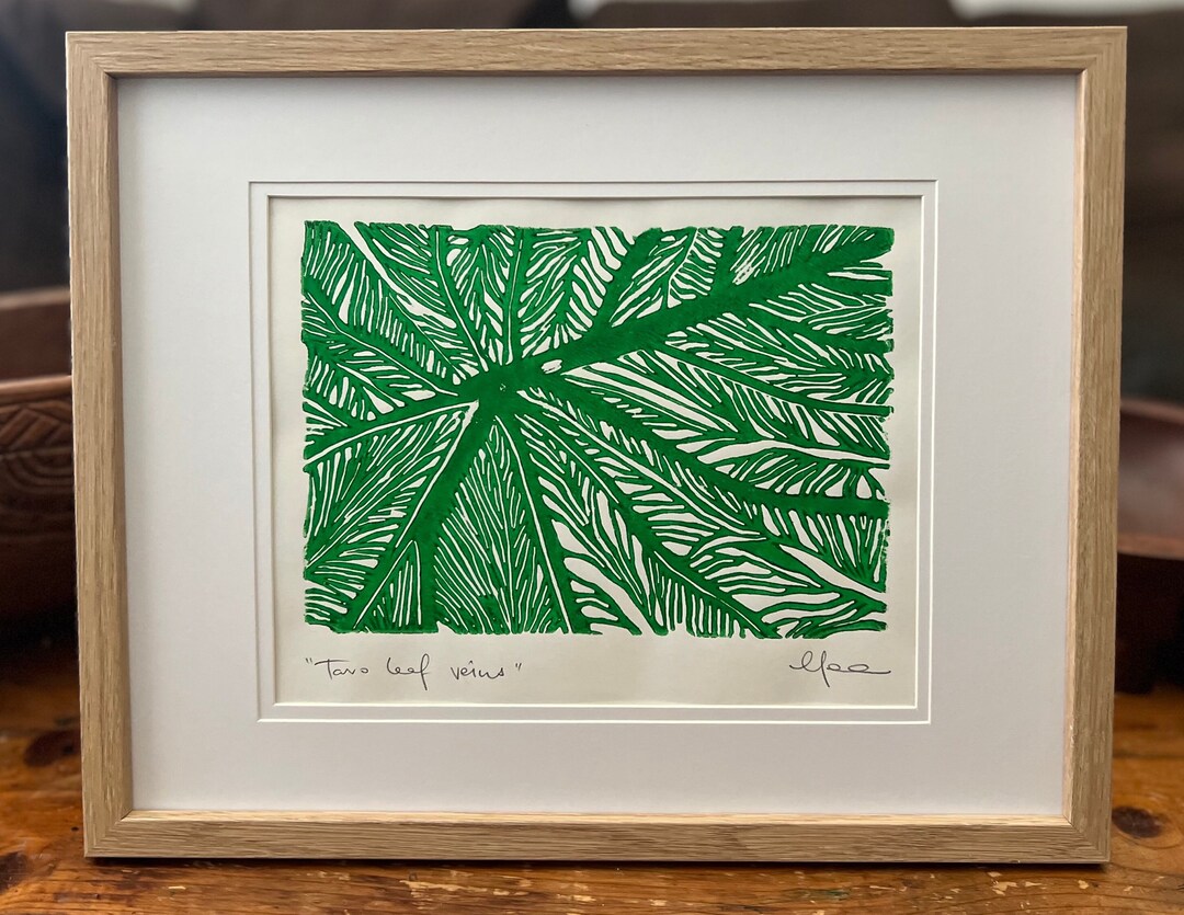 Taro Leaf Veins, Linocut Print, Linoprint, Tropical Artprint Colocasia ...