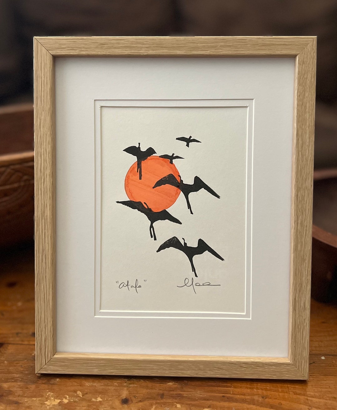 Sāmoan Atafa Linoprint, Frigate Birds, Linocut, Sāmoan Art Print, Wall ...