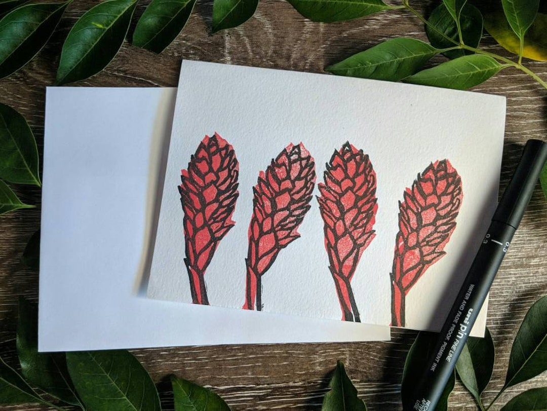 Teuila Flower Card, Red Ginger, Tropical Flowers, Handmade Card ...