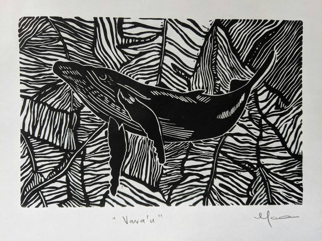 Humpback Whale, Whale Linoprint, Whale Art, Nautical Print, Nautical ...