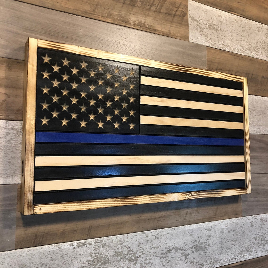Thin Blue Line Flag Decor USA Thin Line Rustic - Etsy