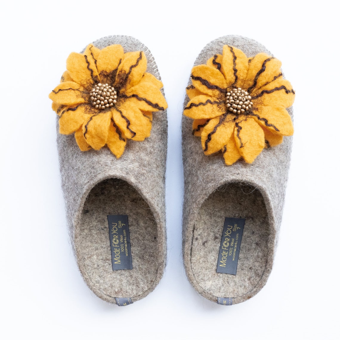 Handmade Wool Slippers: Yellow Sunflower, Arch Support Scuffs - Etsy