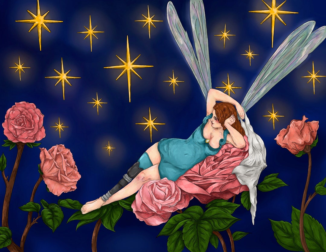 Fantasy Disabled Amputee Fairy on a Bed of Roses Starry Night Print - Etsy