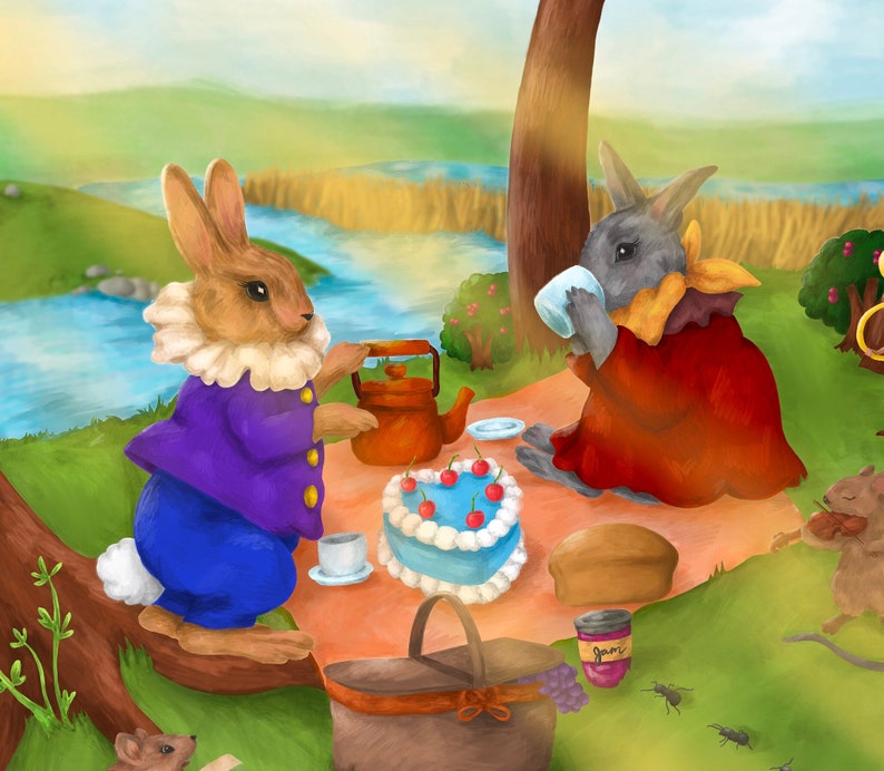 Cottage Core Rabbit Picnic With Musical Mice Print - Etsy