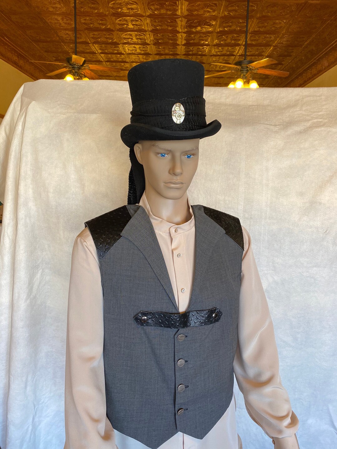 Steampunk Gray and Black Leather Vest, Men's Steampunk Vest, Men's ...