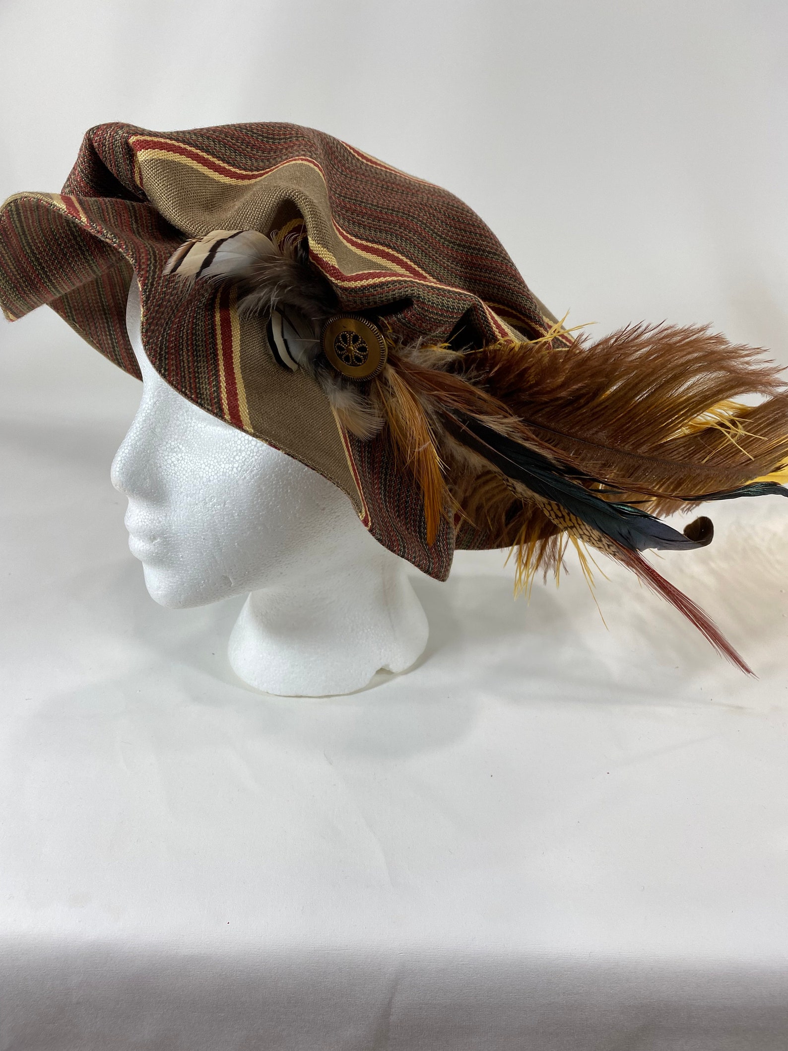 Brown Striped Medieval Hat, Renaissance Hat, Fantasy Hat, LARP Hat ...