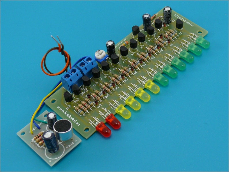 Wskaźnik poziomu dźwięku VU-meter LED z przedwzmacniaczem mikrofonowym ...
