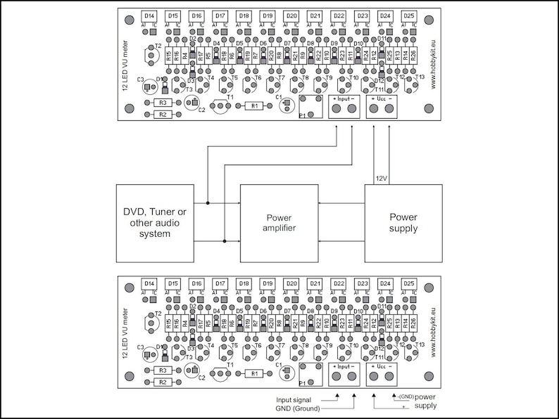 LED VU Meter Indicator 12 Leds Audio Level Meter Line Input Module ...