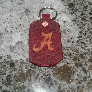 Alabama Leather Keychain, Hand Tooled, Carved, Dyed Leather. Roll Tide ...