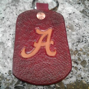 Alabama Leather Keychain, Hand Tooled, Carved, Dyed Leather. Roll Tide ...