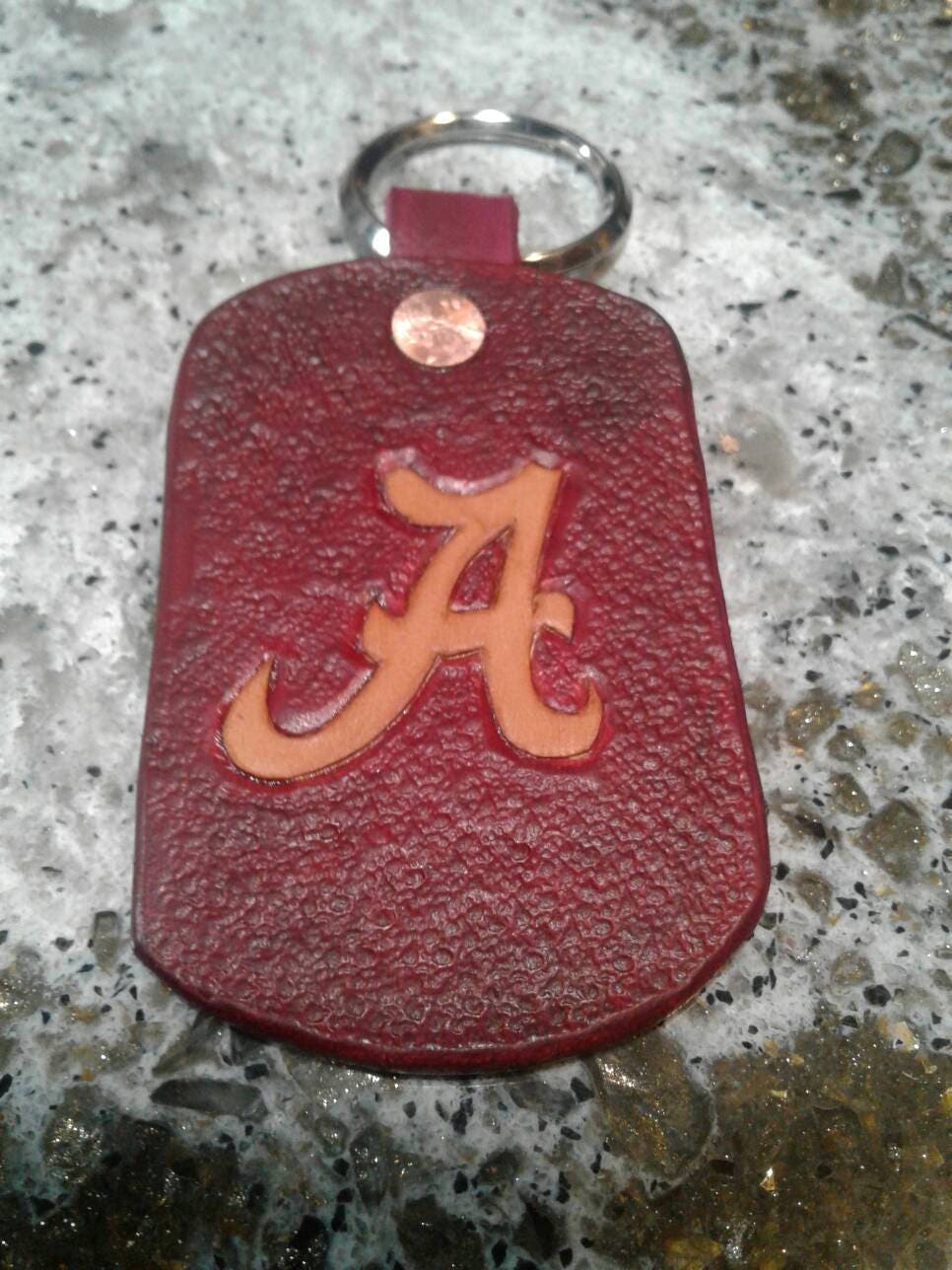 Alabama Leather Keychain Hand Tooled Carved Dyed Leather. - Etsy