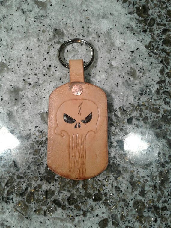 Punisher Leather Hand Tooled Keychain Made in the USA - Etsy