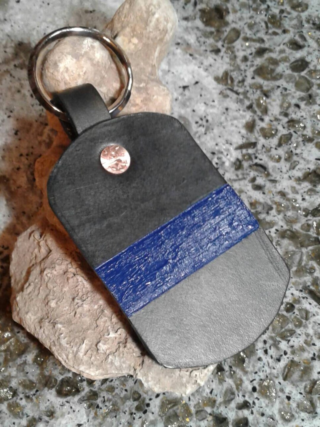 Blue Line Keychain, Handmade Leather. - Etsy