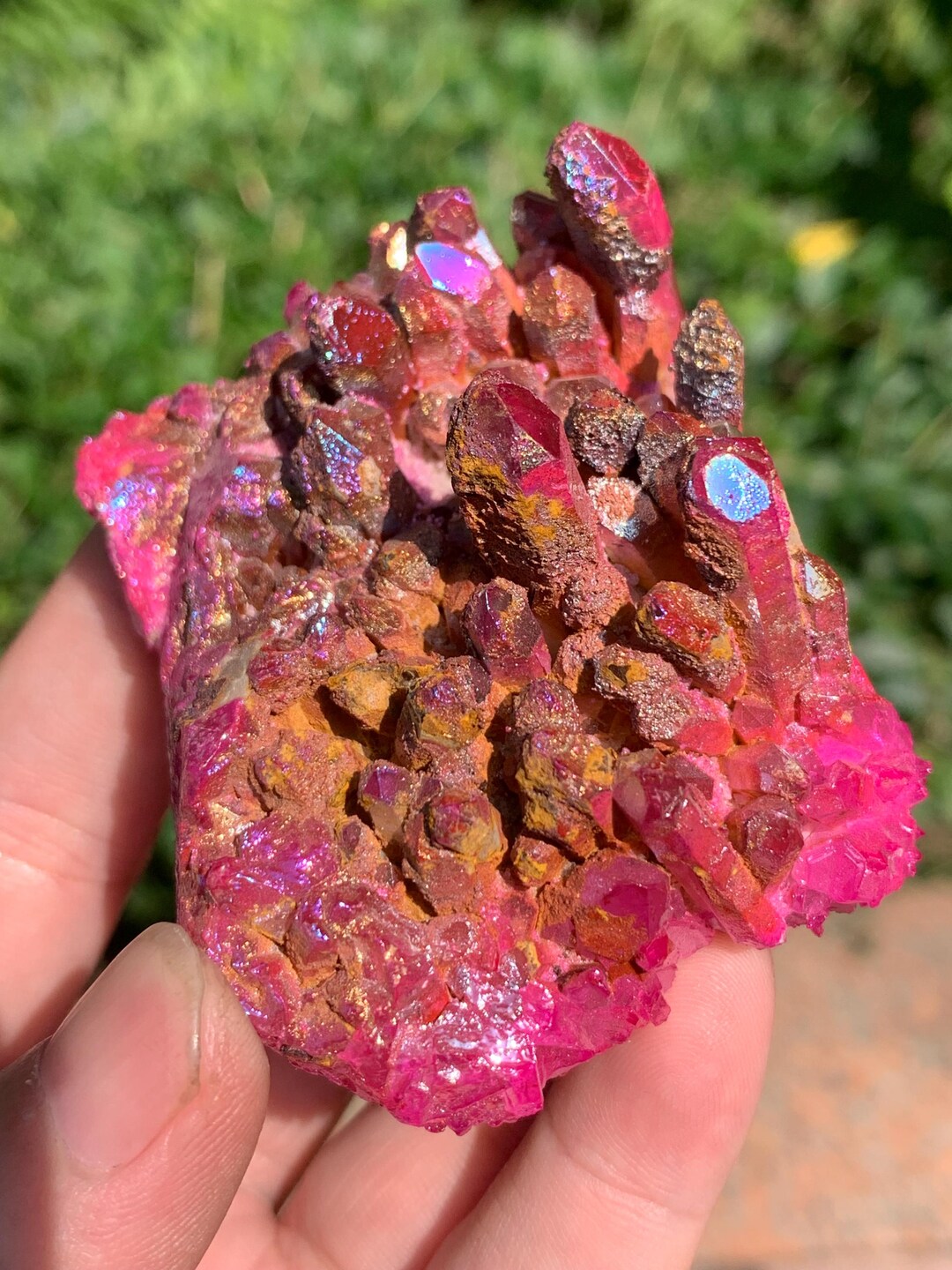 Hot Pink Crystal Cluster/electroplated Natural Crystal Cluster/tiny ...