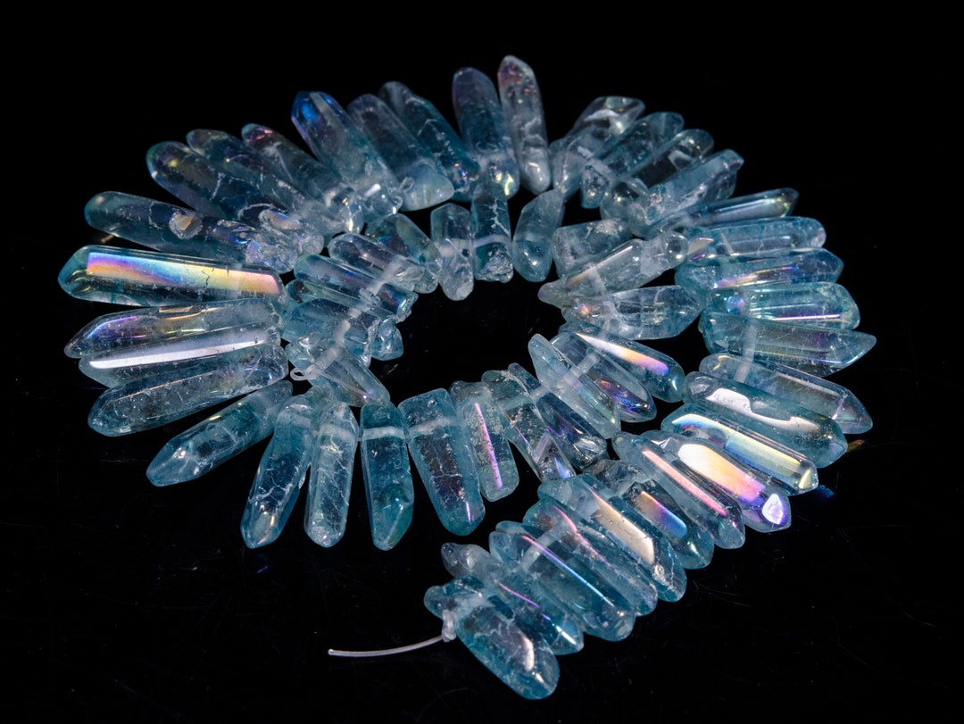 Full Strand Tumbled Light Blue Aura Quartz Crystal Quartz/rainbow Aura ...