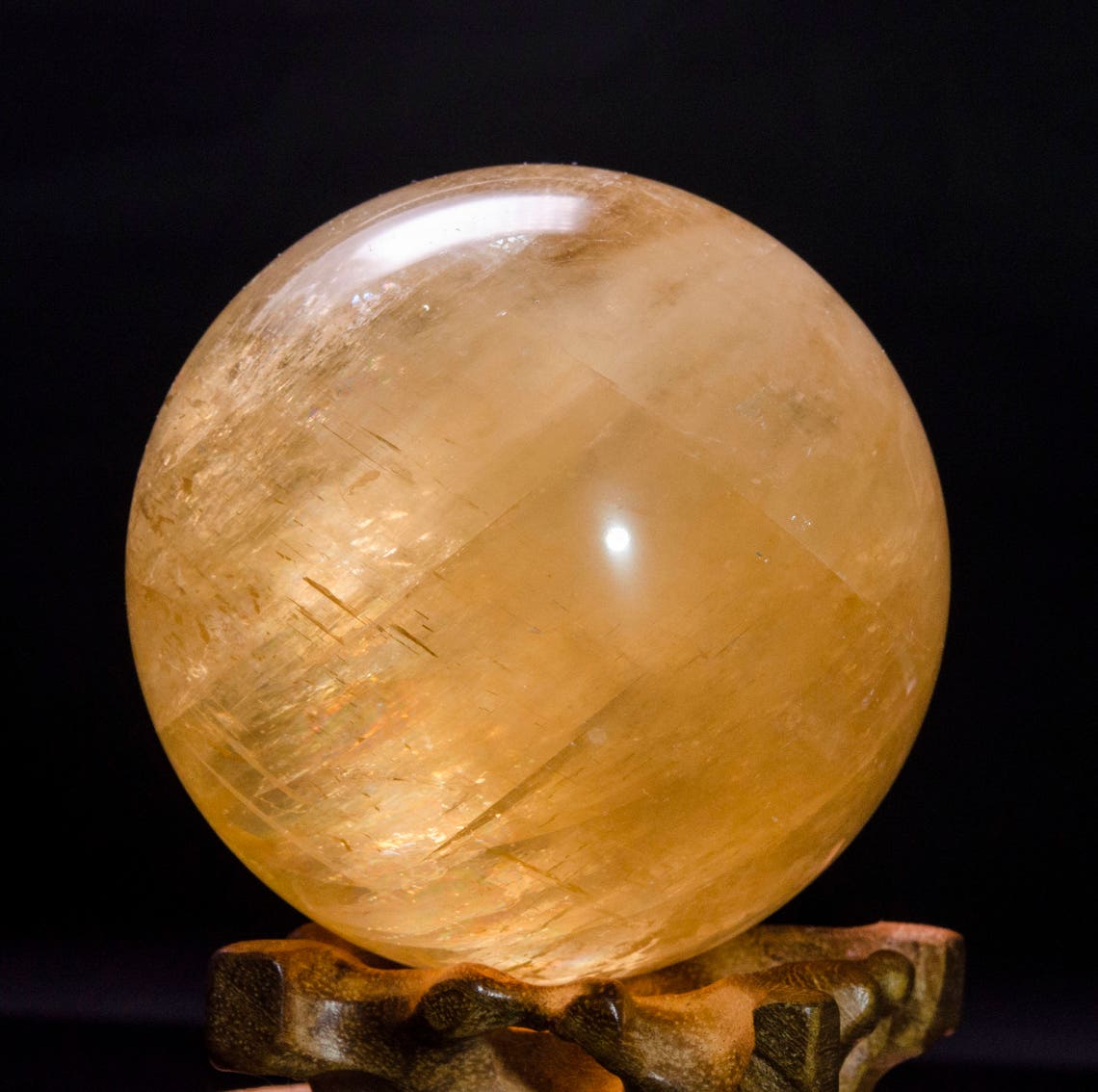AAA Honey Optical Calcite Quartz Sphere/yellow Viking Rainbow Crytal ...