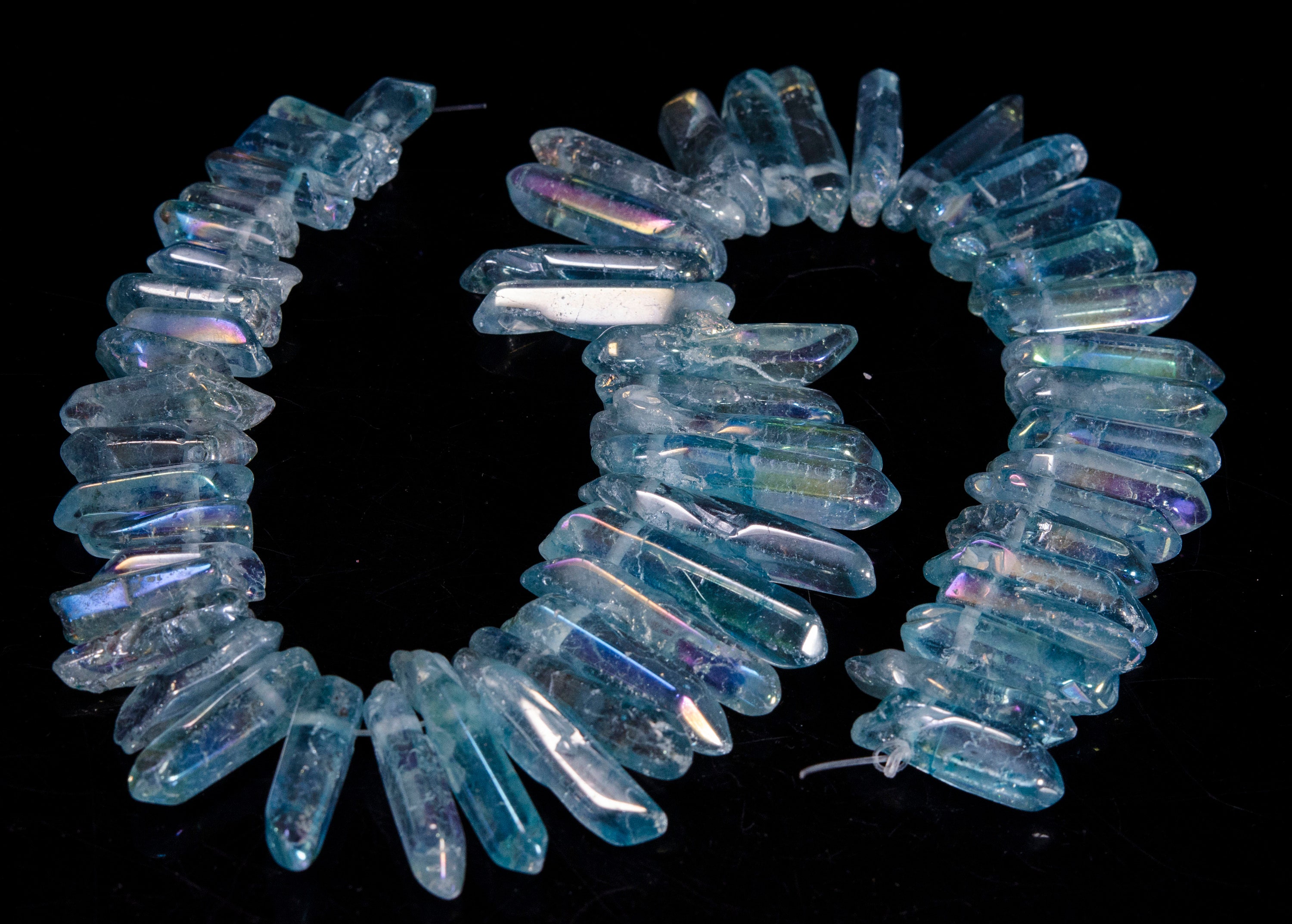 Full Strand Tumbled Light Blue Aura Quartz Crystal Quartz/rainbow Aura ...