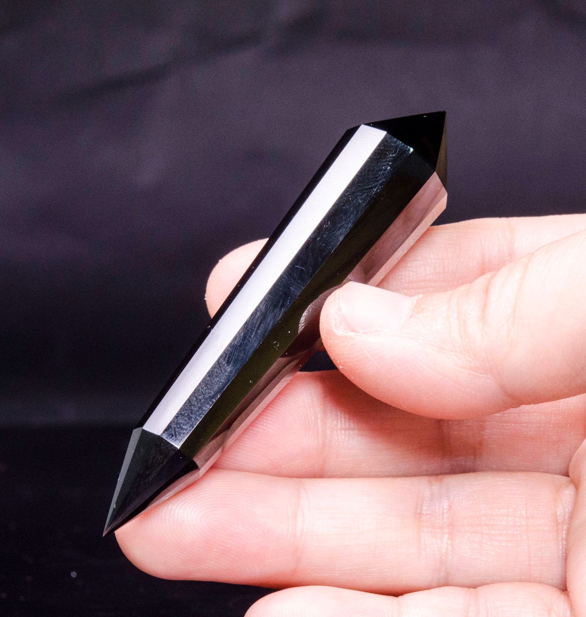 AAAAA 12/24 Sided Double Terminated Black Obsidian Crystal Quartz Point ...