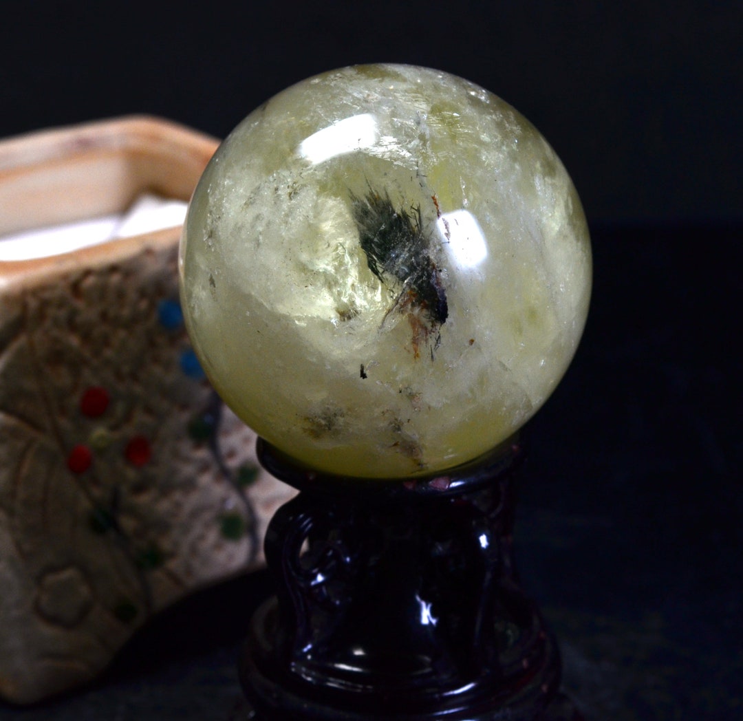 Natural Citrine Sphere With Black Tourmaline/yellow Quartz/clear ...