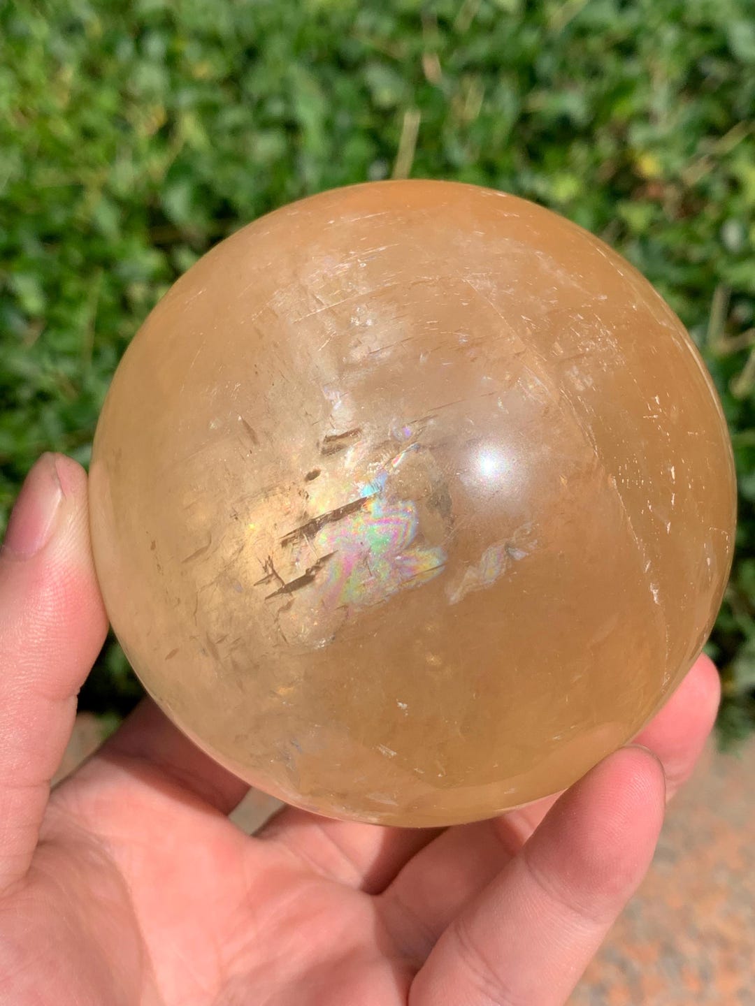 AAA Honey Optical Calcite Quartz Sphere/yellow Viking Rainbow Crytal ...