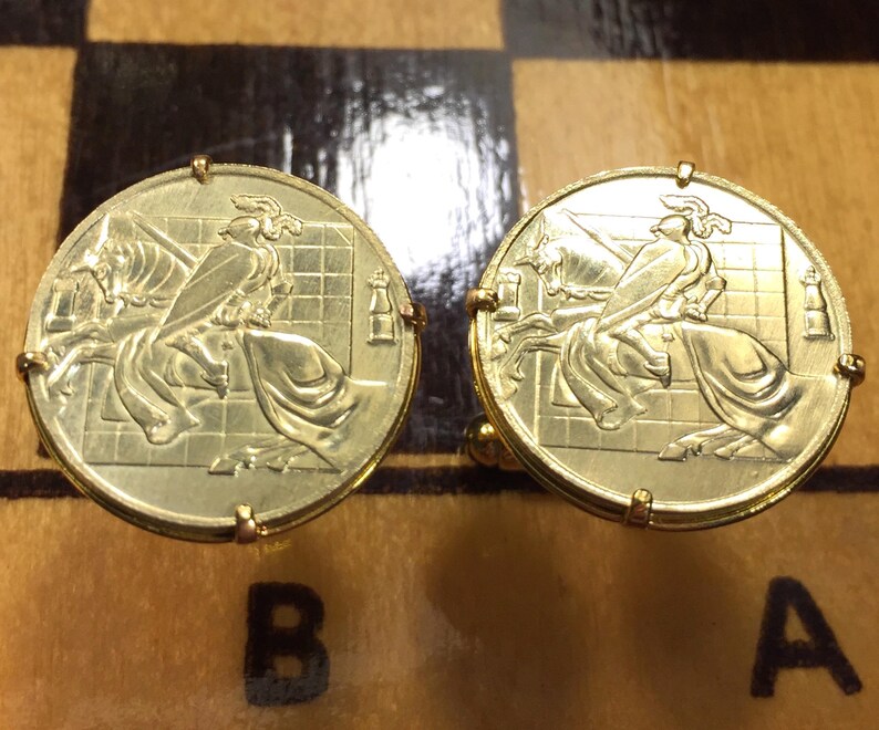 Armored Chess Knight on Horse W/ Sword & Shield Brass Coin Cufflinks ...