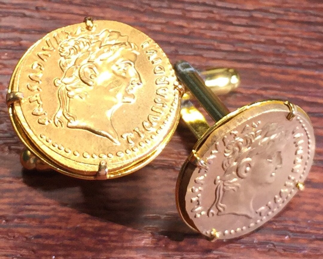 Ancient Roman Emperor Tiberius Gold Plated Rome Coin Cufflinks + Gift ...