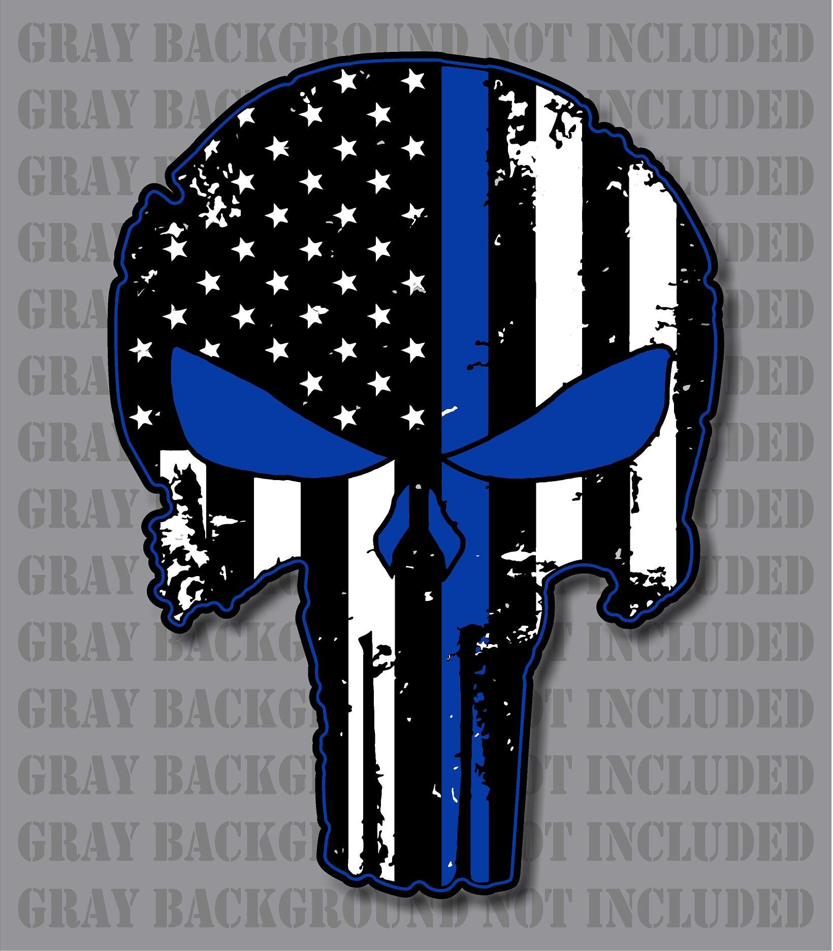 Nonreflective or Reflective Blue Line Skull American Flag | Etsy