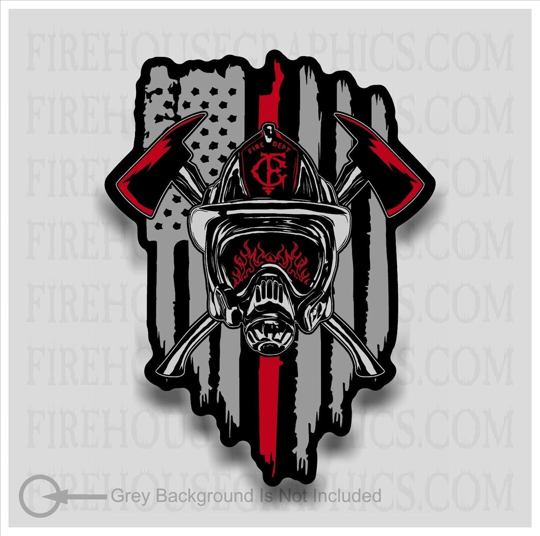 American Flag Thin Red Line Firefighter Halligan Axe Helmet SCBA Decal ...